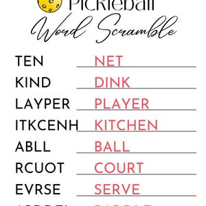 Fun Pickleball Game With 2 Pickleball Word Scramble Levels Printable ...