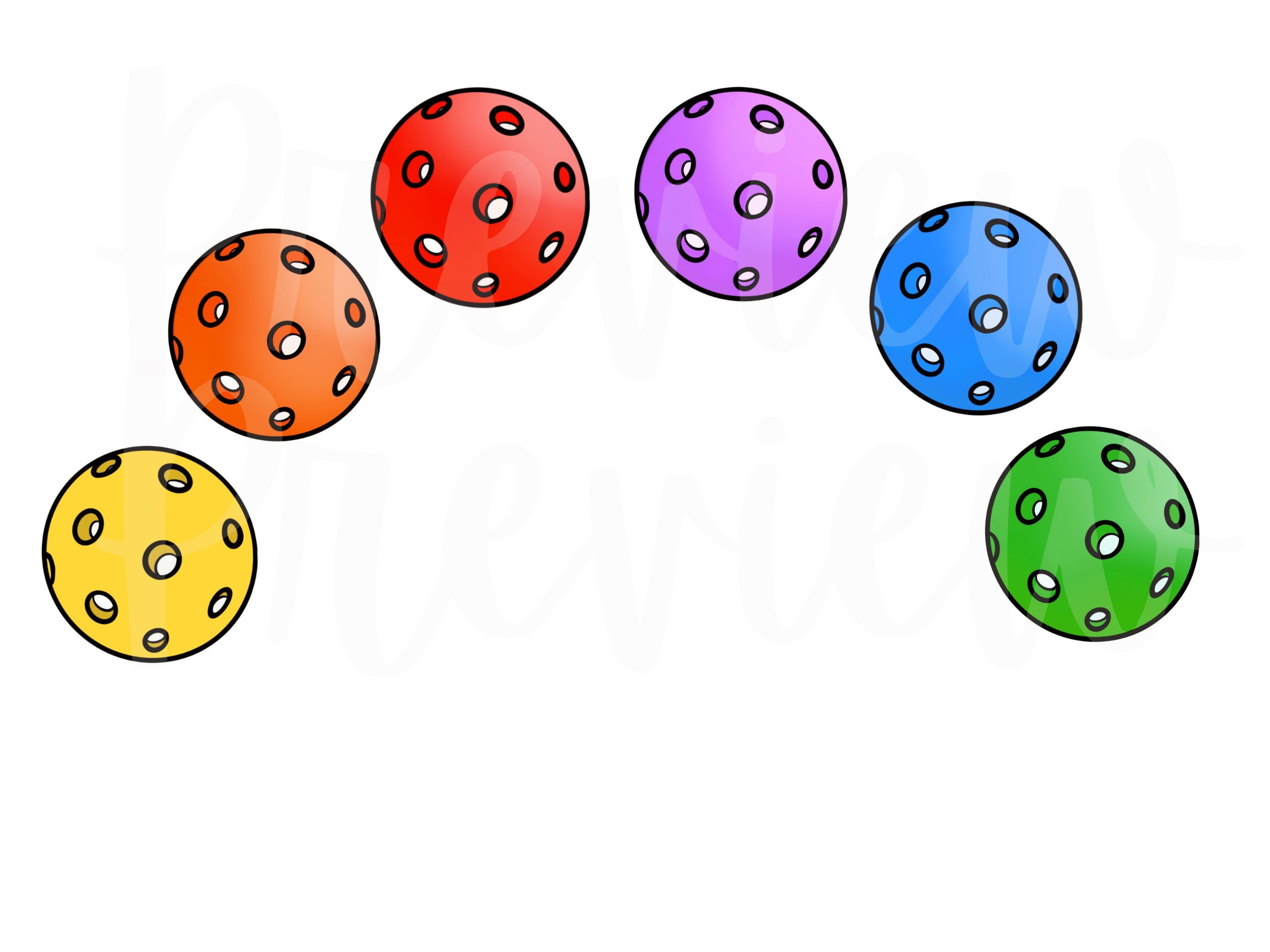 Colorful Pickle Balls Clip Art With Rainbow Arches and Line Patterns in ...