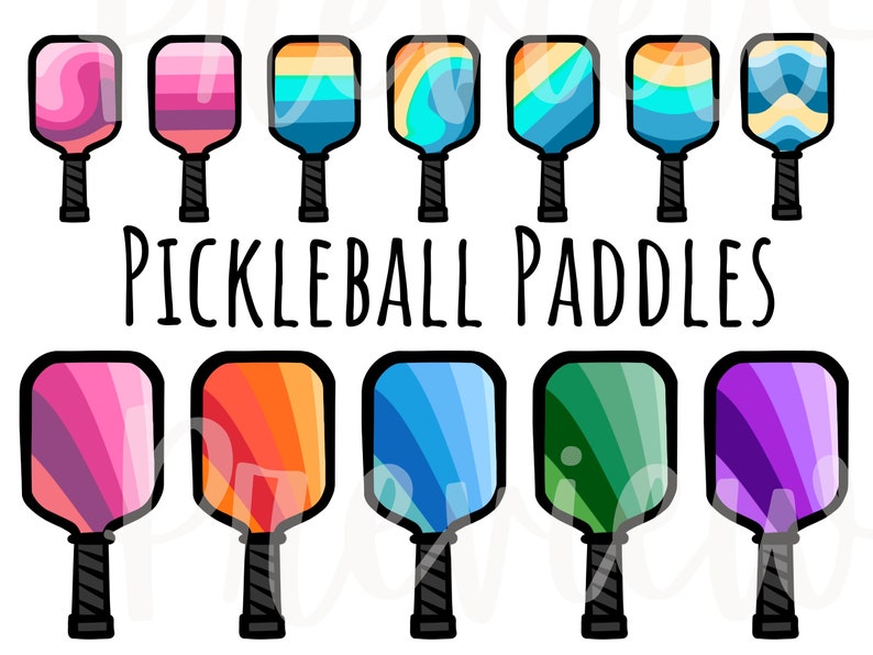 Digital Paddles for Pickleball Clip Art in Rainbow Colors & Black ...