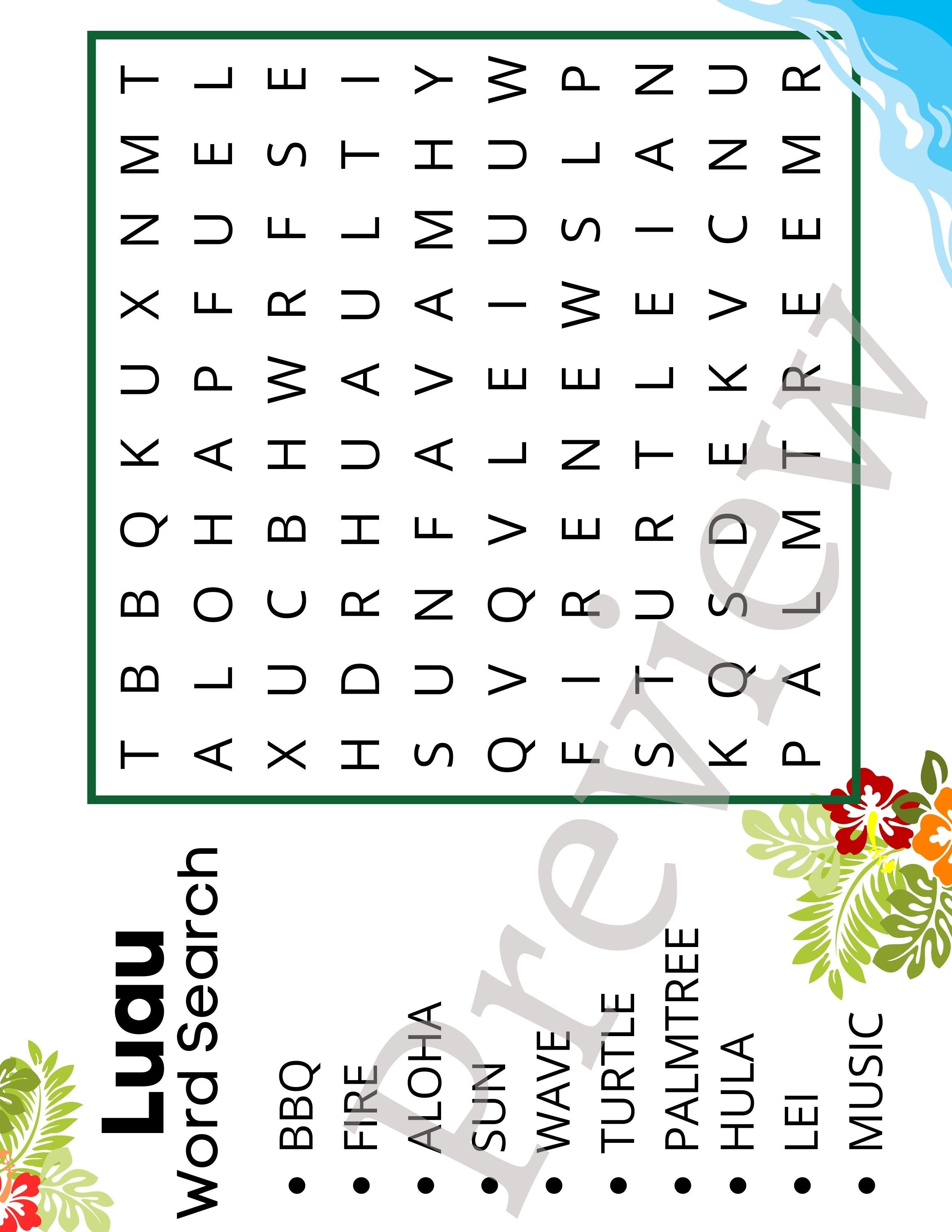 Printable Aloha Word Search Game With Colorful Beach Images for a ...