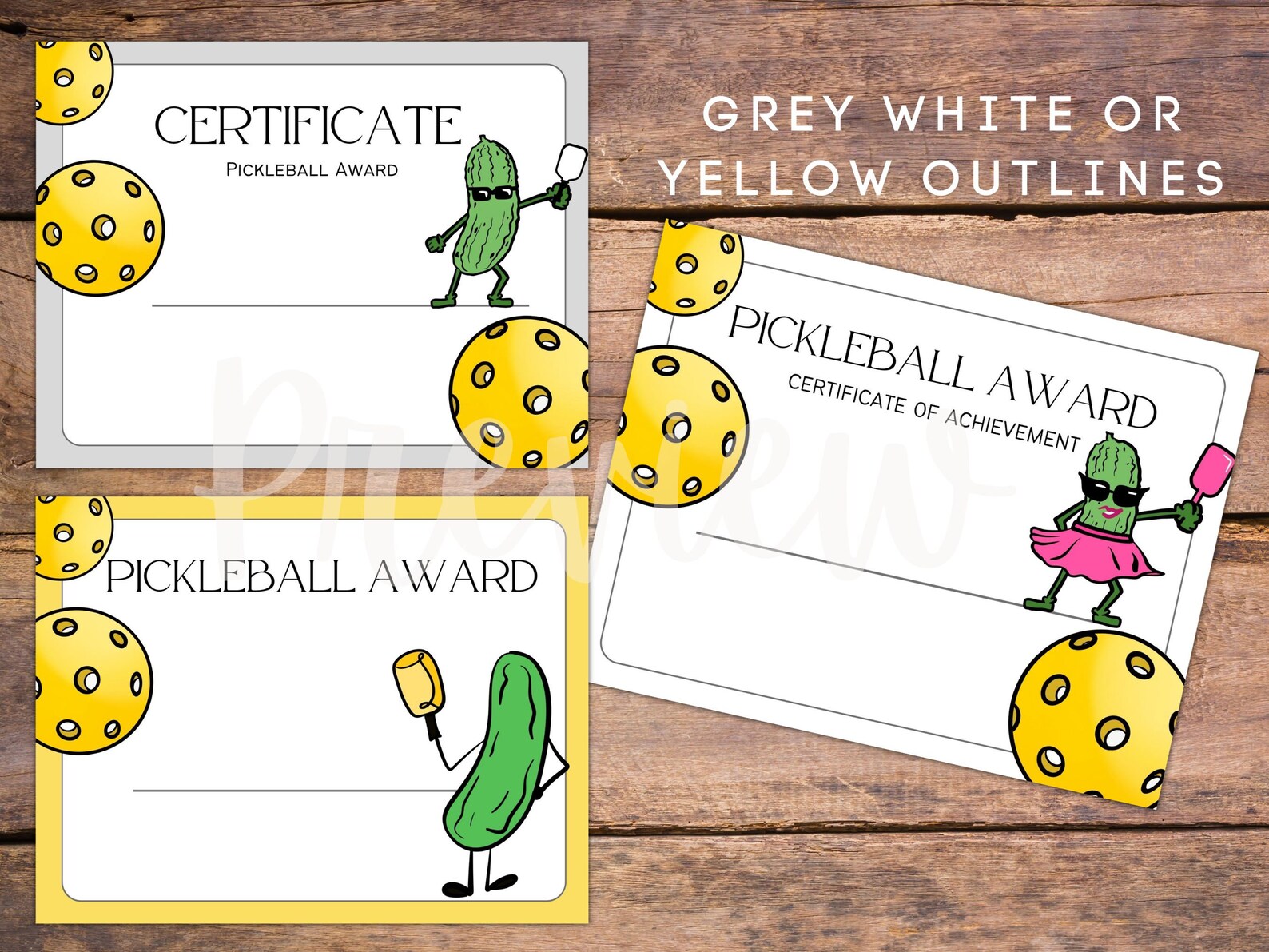 Pickleball Award or Certificate With Pickleballs and Pickle Players for ...