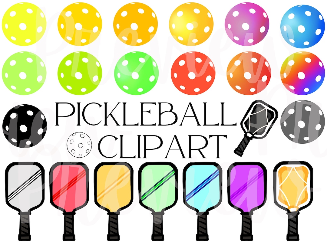 Pickleball Clip Art in Rainbow Colors and Black Outlines Pickleball ...