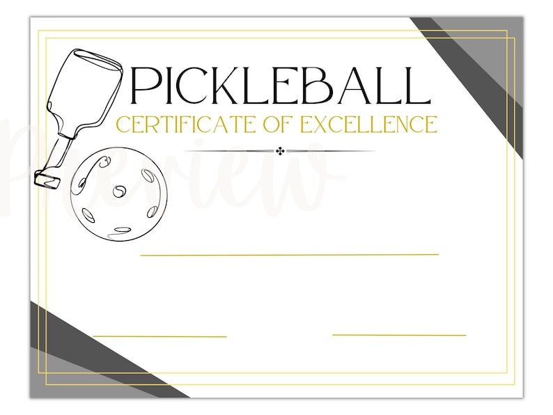 Pickleball Award Certificate of Excellence: A Fancy Award Style With ...