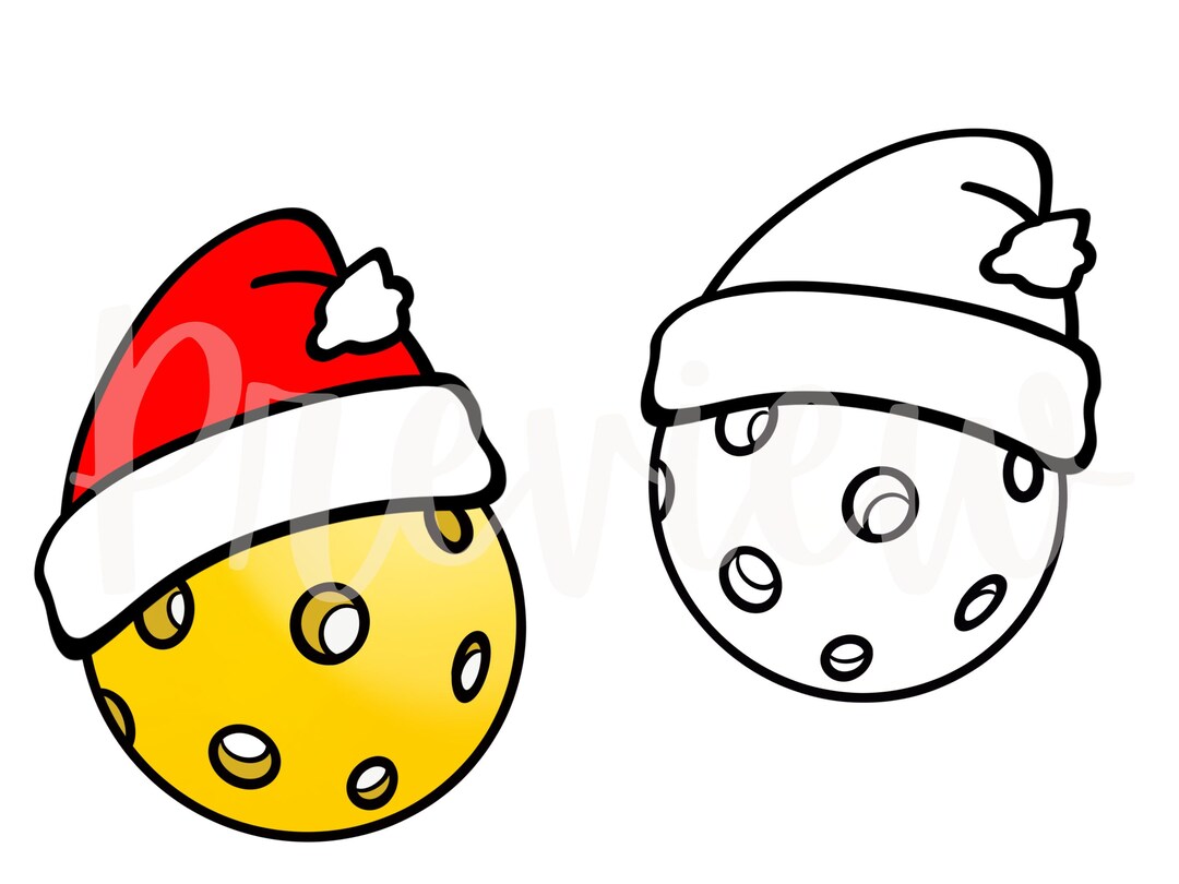 Christmas Pickleball Clip Art With a Pickleball Santa Hat for ...