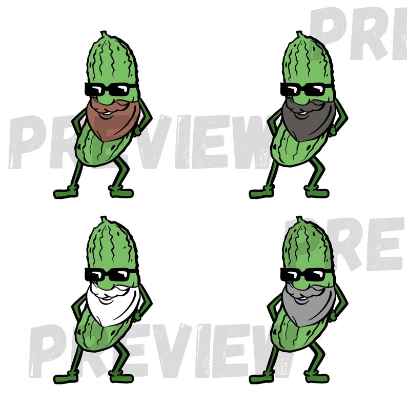 Bearded Pickle Clip Art With Mustache and Beard Options for Commercial ...