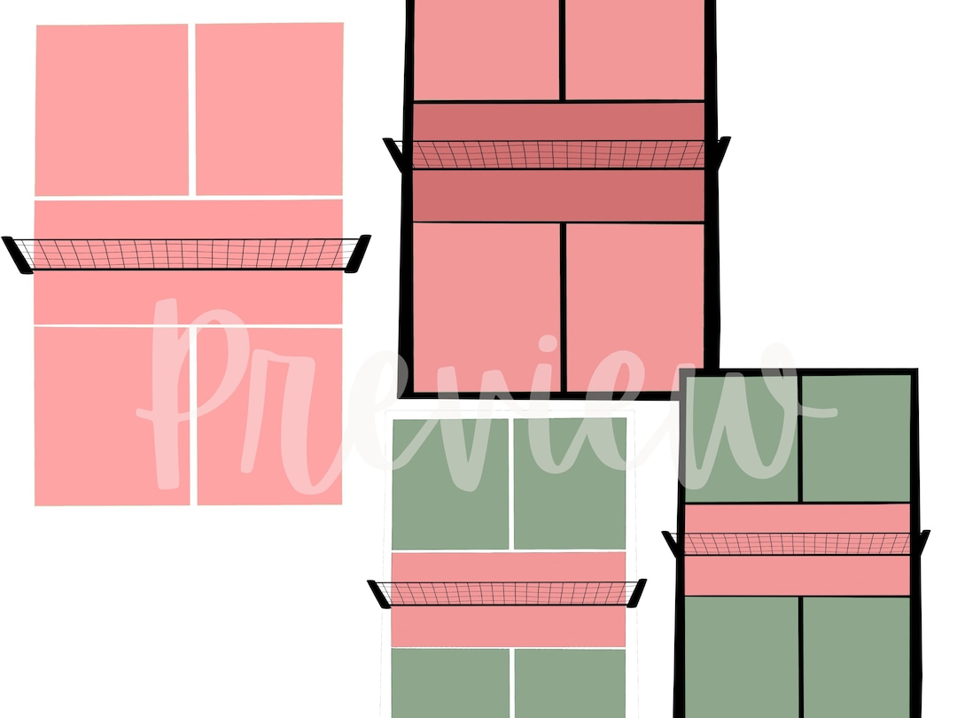 Pickleball Clip Art of Pickleball Courts and Nets in Green Blue and ...