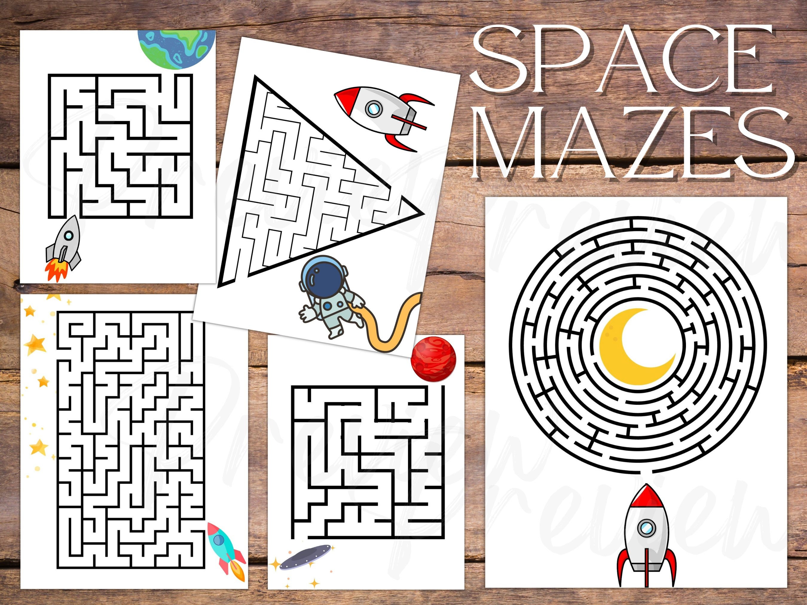 Outer Space Maze Puzzle With Planets and Stars for a Space Birthday ...