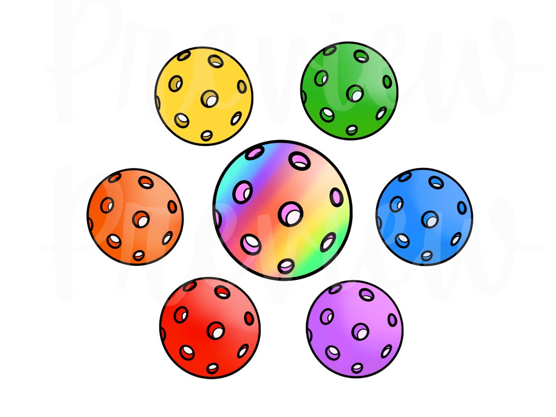 Pickleball Rainbows and Line Patterns Ball Clip Art With Rainbow Arches ...