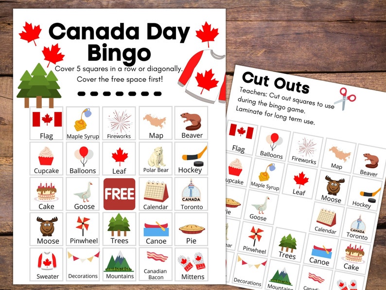Printable Canada Day Bingo Game With Colorful Images for a Party Game ...