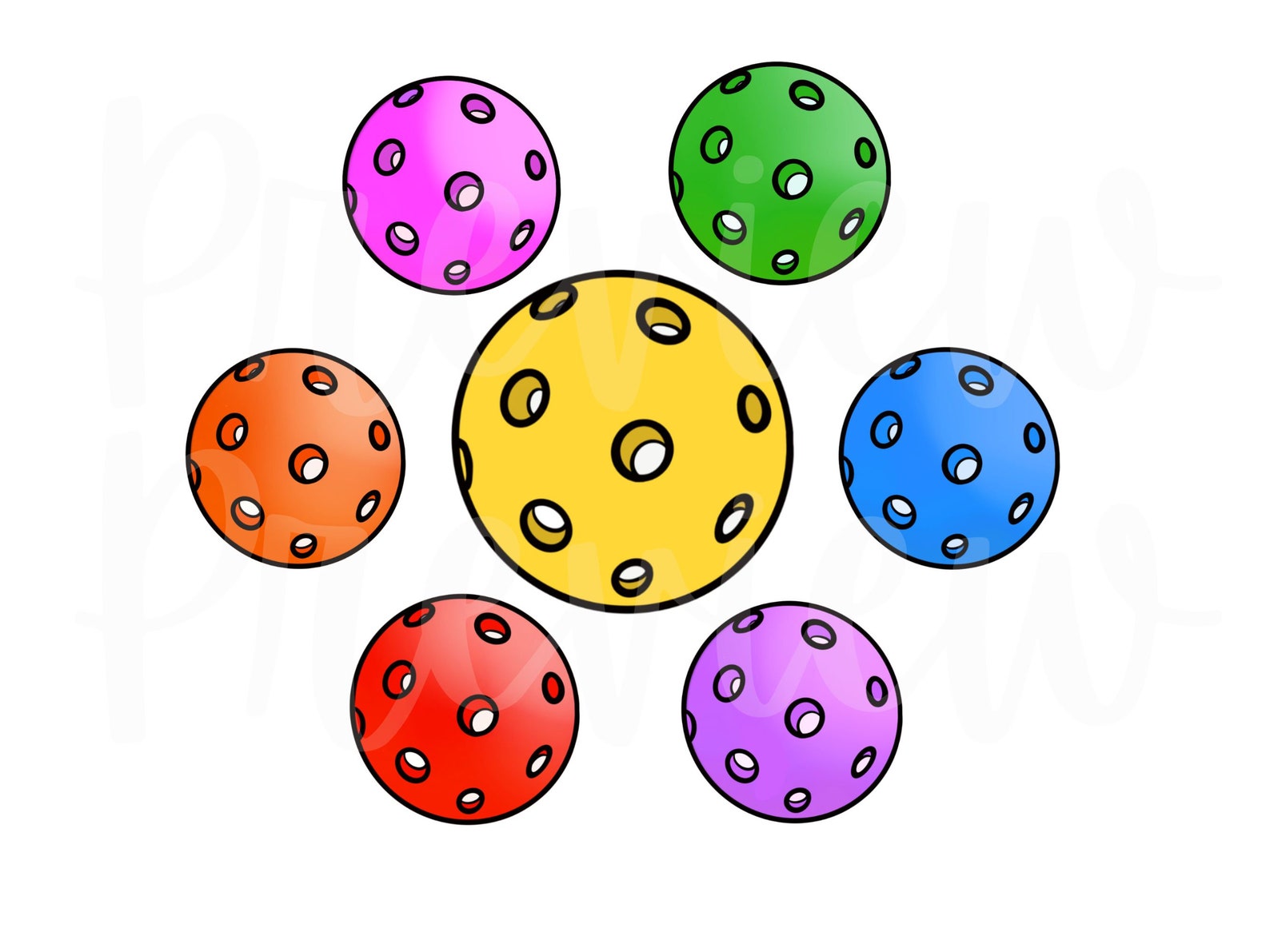 Pickleball Rainbows and Line Patterns Ball Clip Art With Rainbow Arches ...