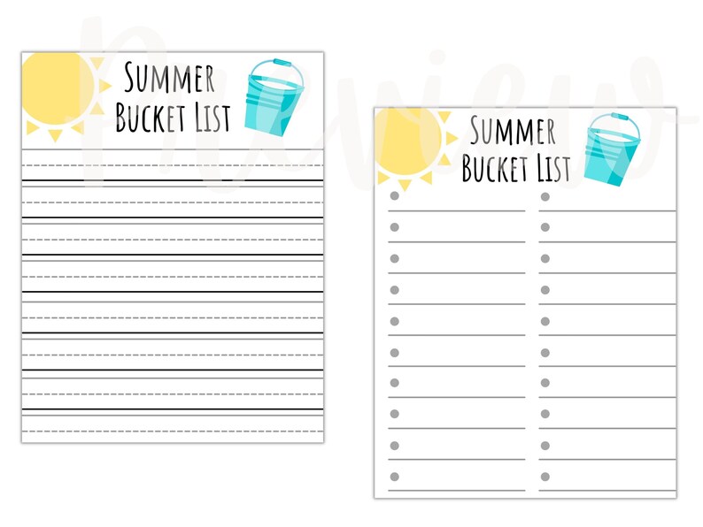 Summer Bucket List for Kids With Goal Setting Writing and - Etsy