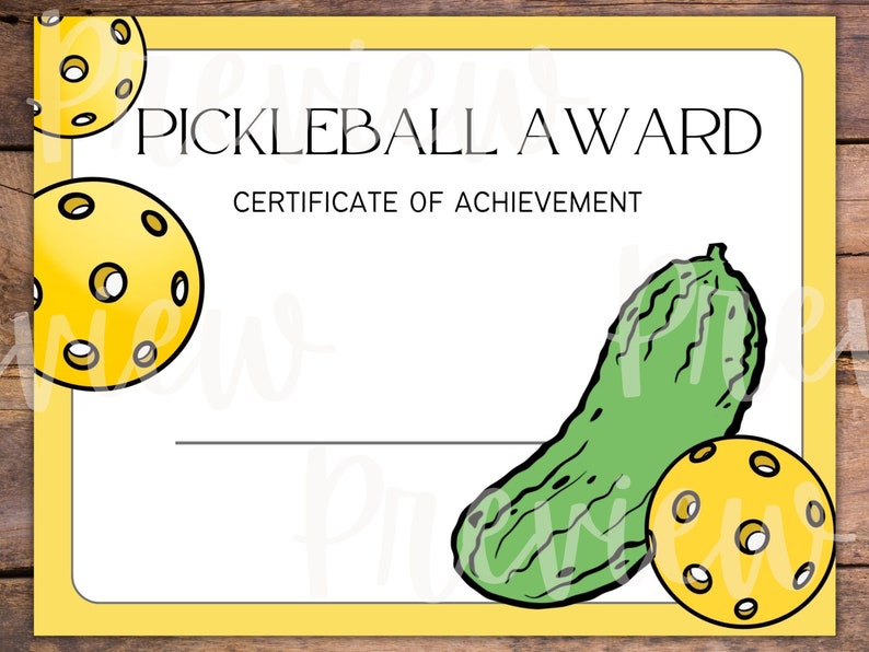 Pickleball Award or Certificate With Pickleballs and Pickle Players for ...