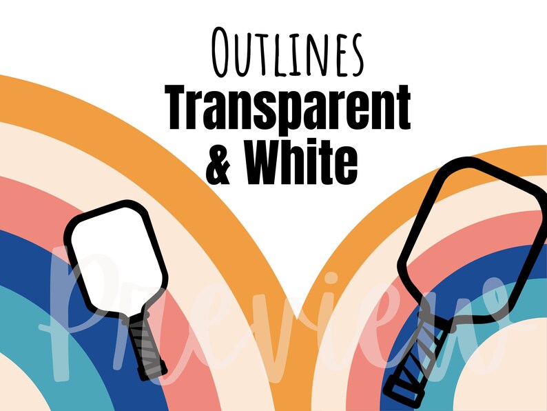 Digital Paddles for Pickleball Clip Art in Rainbow Colors & Black ...