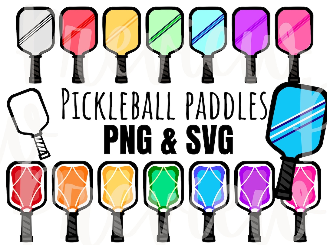 Pickle Ball Paddles in Rainbow Colors and Outlines Pickleball Clip Art ...