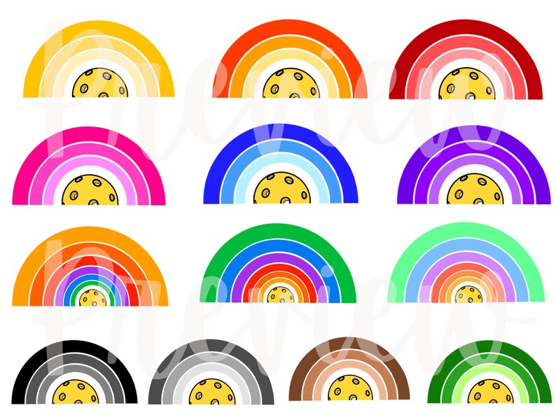 Rainbow Pickleball Clip Art PNG and JPEG Files for Commercial Use in a ...
