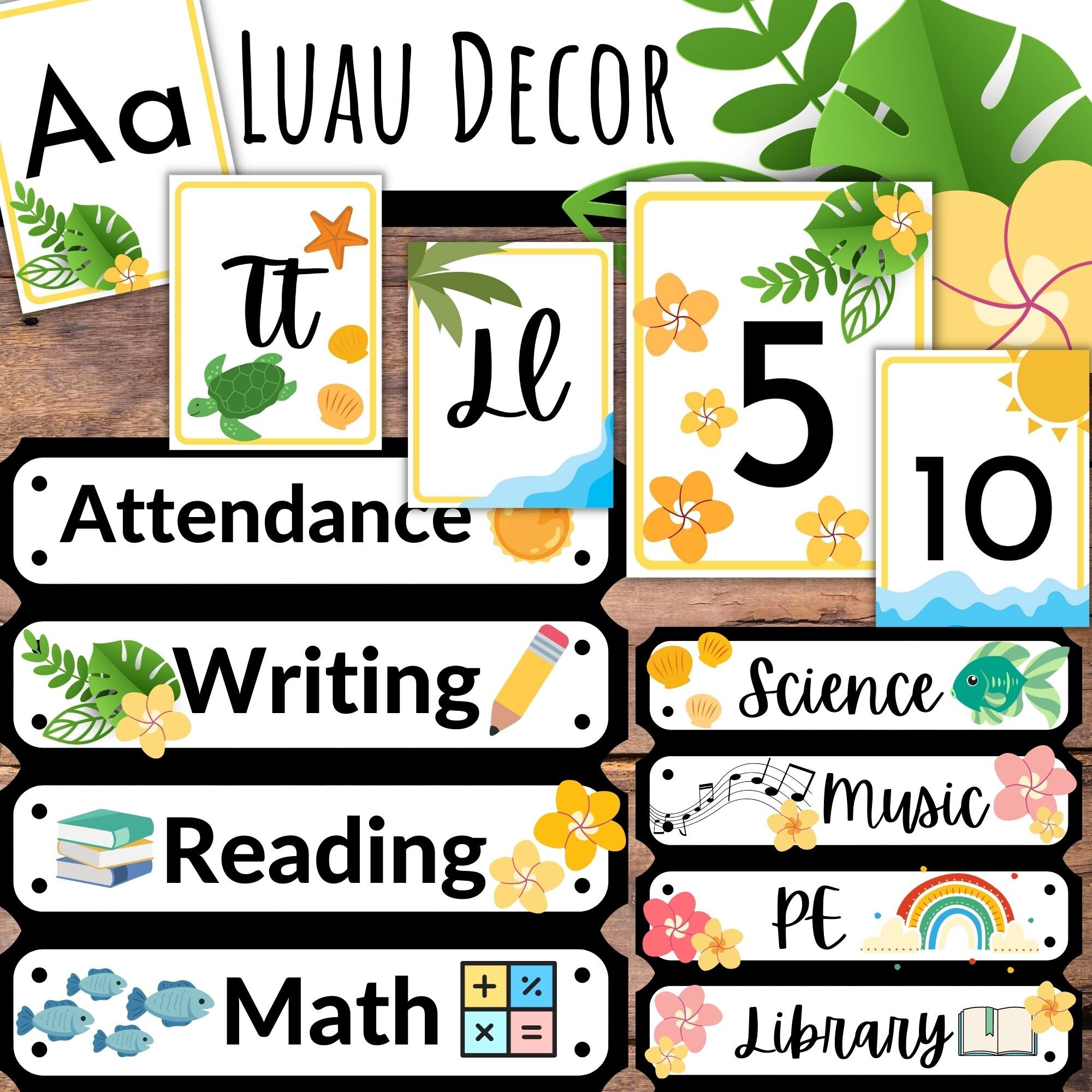 Hawaiian Classroom Decor Days of the Week Hawaii Numbers Schedule Cards ...