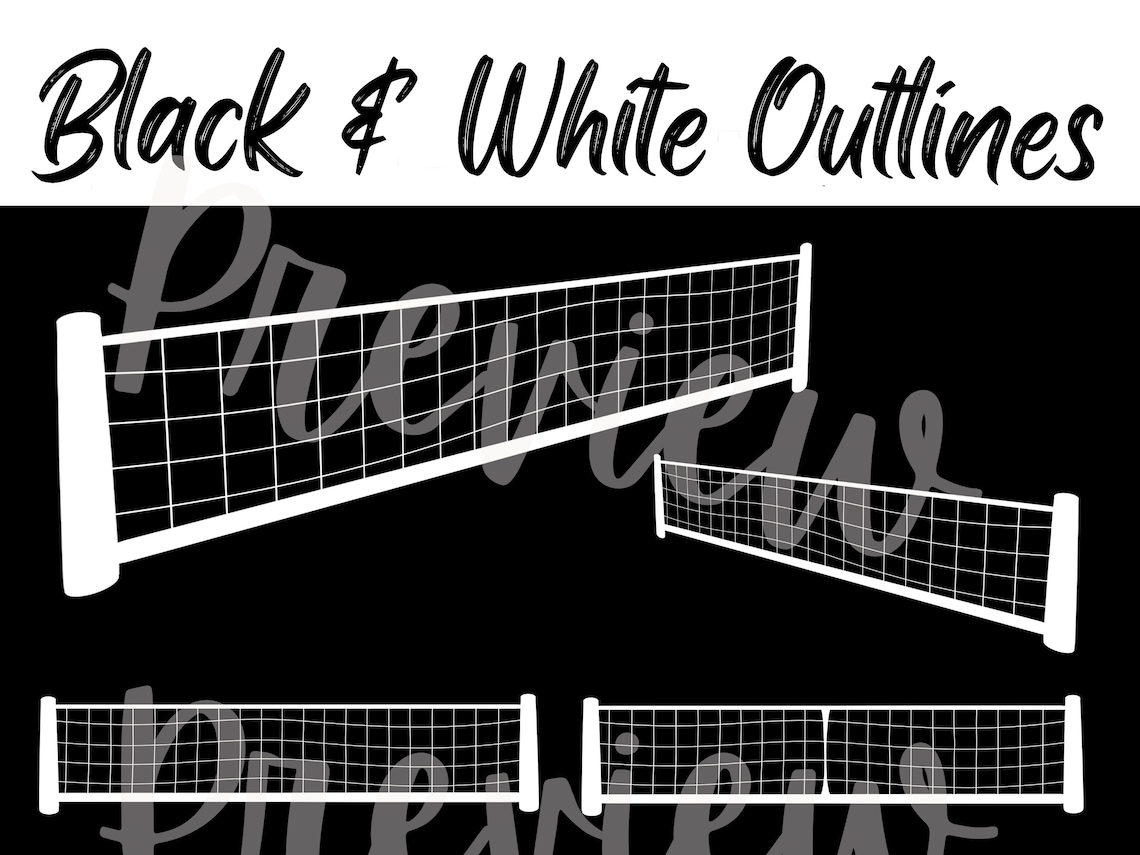 Transparent Nets and Courts With Black & White Outlines Pickleball Clip ...
