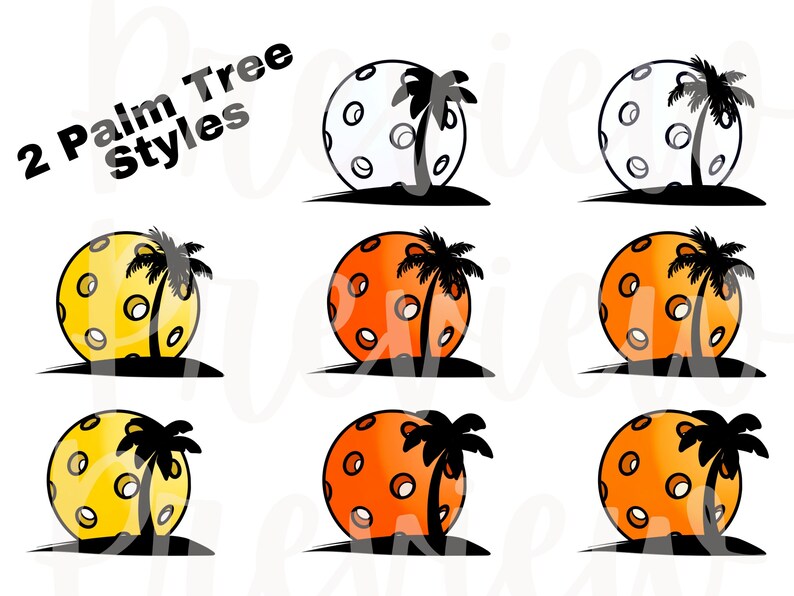 Summer Sunset Pickleball Clip Art With a Palm Tree Beach Silhouette ...