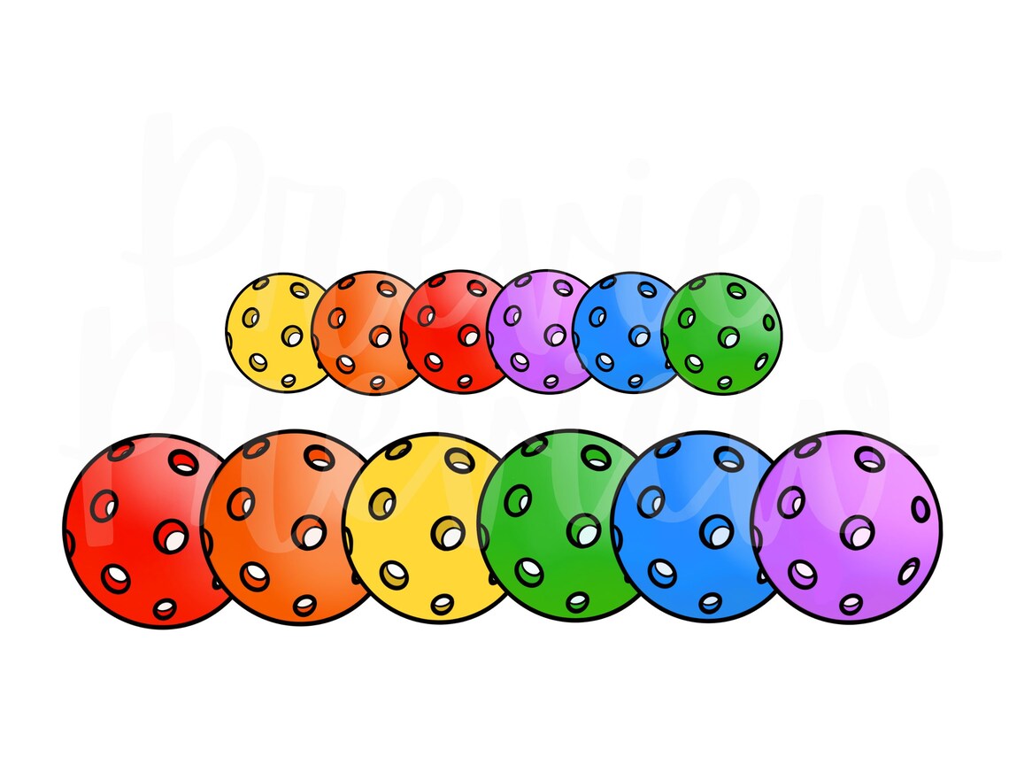 Pickleball Rainbows and Line Patterns Ball Clip Art With Rainbow Arches ...