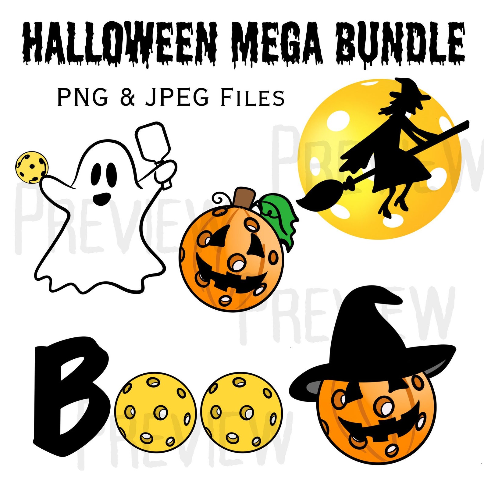 Halloween Pickleball Clip Art Mega Bundle With Ghosts Witches - Etsy