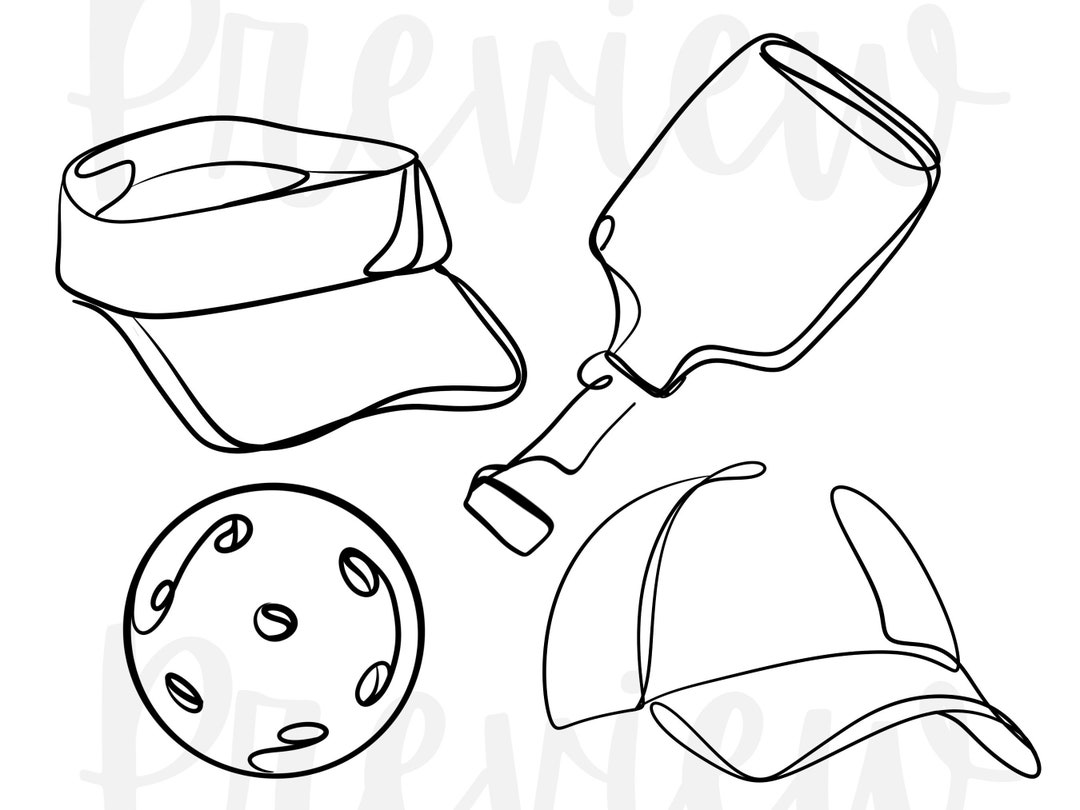 Line Art Sports Clip Art With Pickleball Paddle Court Ball and Hats PNG ...