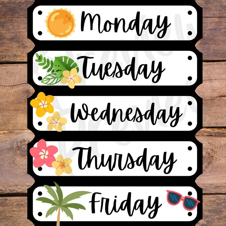 Hawaiian Classroom Decor With Days of the Week Hawaii Luau Class Theme ...