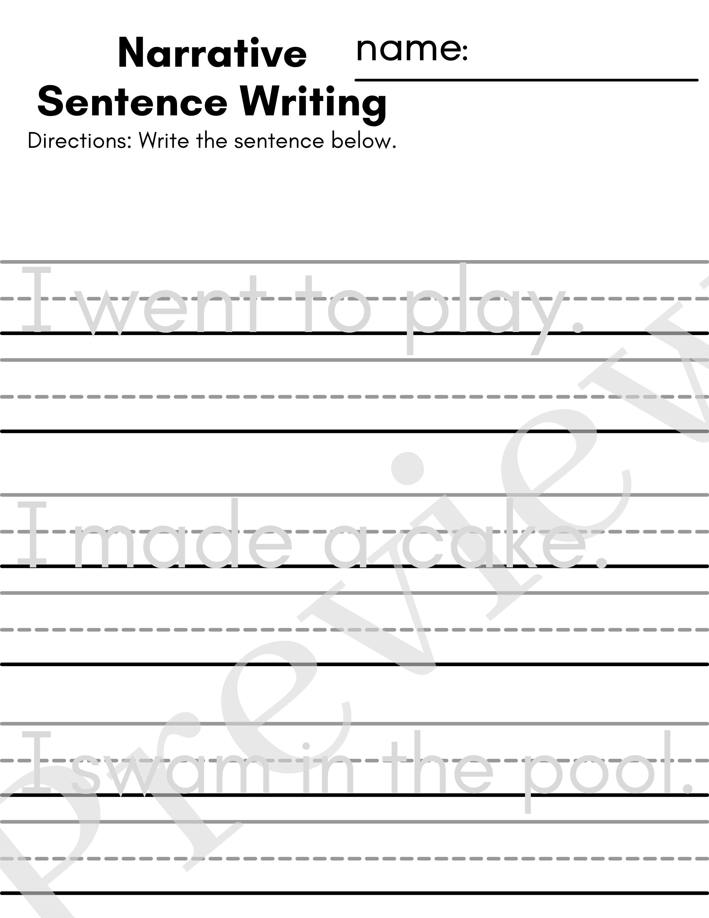 Printable Writing Worksheets With Narrative Sentences I Went I Had I ...