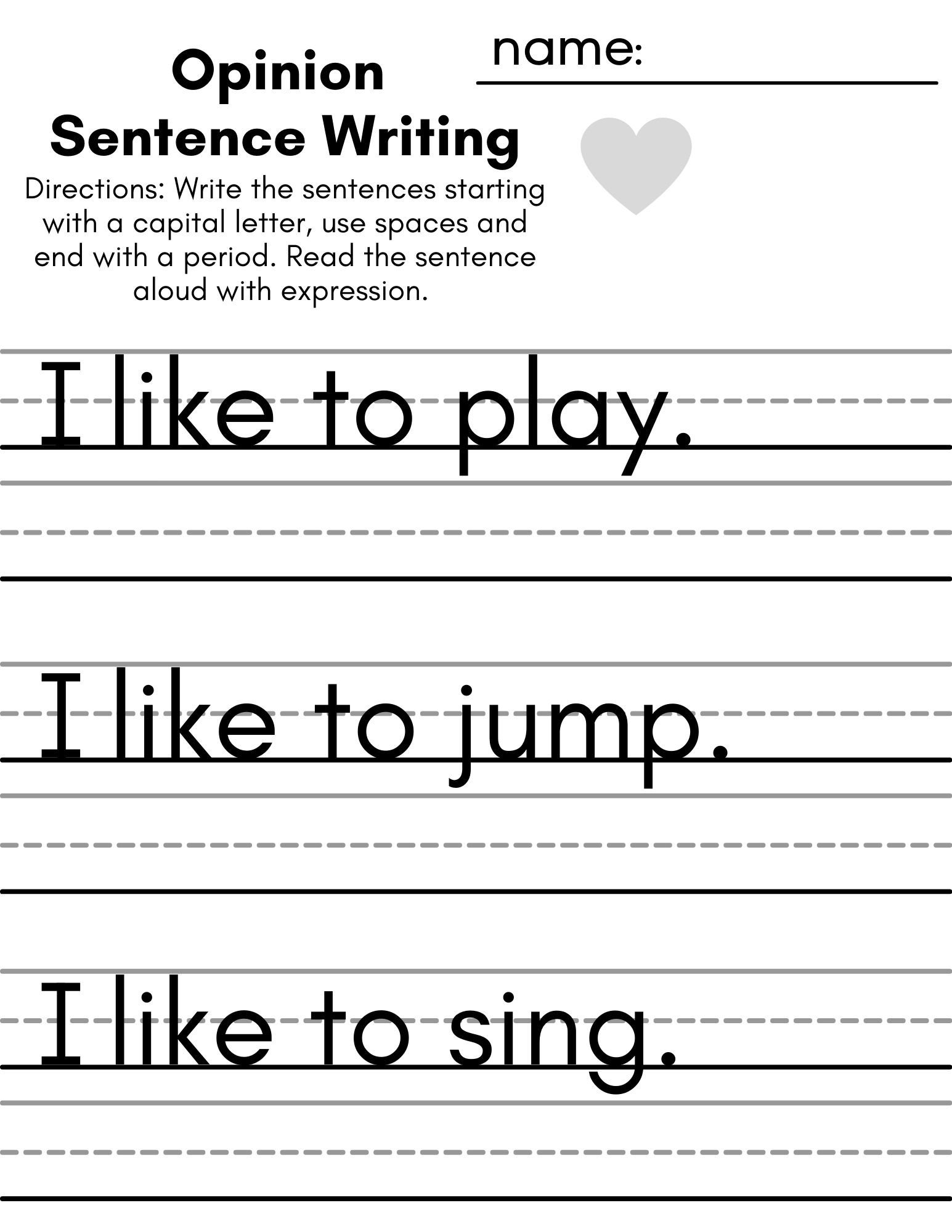 Kids Sentence Writing Worksheets for Teachers With Opinion Writing ...