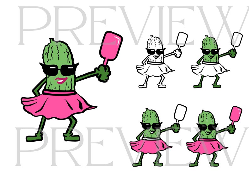Pickle Playing Pickleball Clip Art Pack With Feminine Pickle Player In