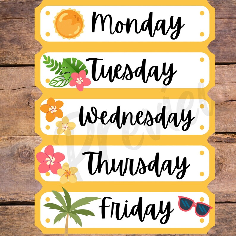 Hawaiian Classroom Decor With Days of the Week Hawaii Luau Class Theme ...
