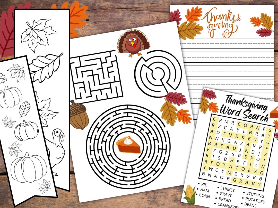 Printable Kids Thanksgiving Activity Bundle With a Word Search Puzzle ...