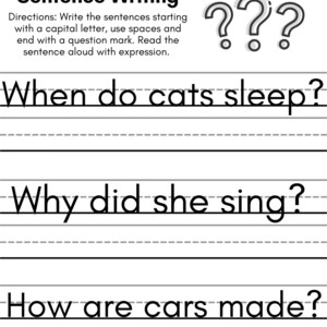 Printable Handwriting Worksheets With Question Sentences and Who, What ...