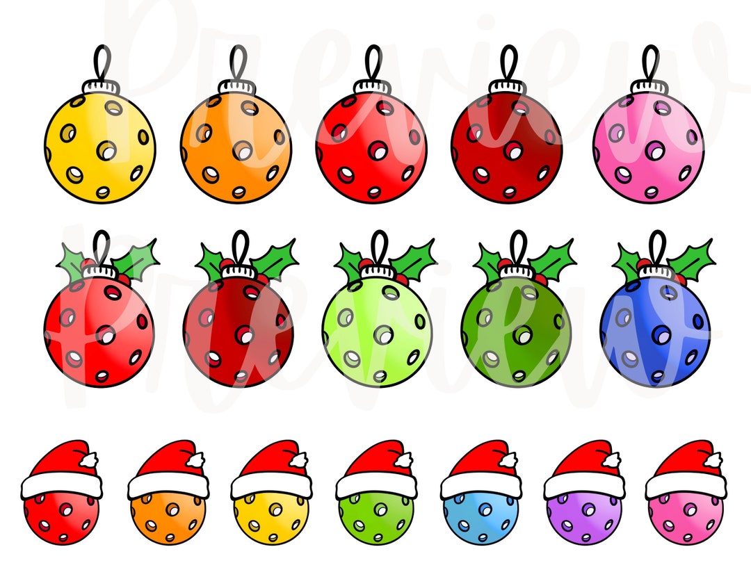 Christmas Pickleball Ornaments and Santa Hats Clip Art Bundle for ...