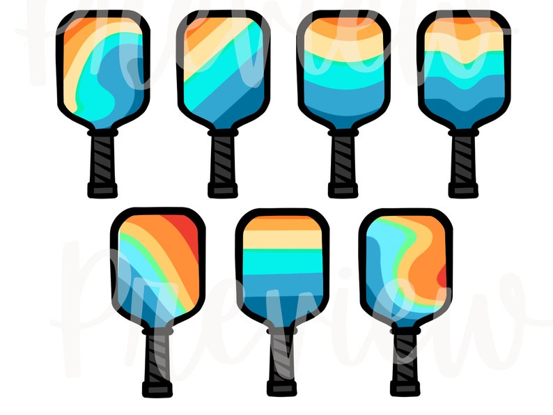 Rainbow Pickleball Paddles and Balls Clip Art for Commercial Use ...