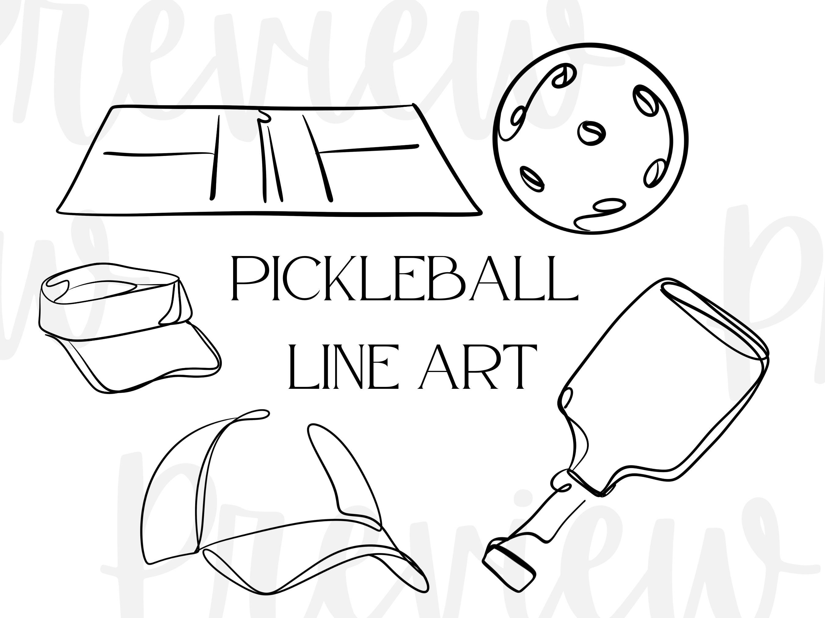 Commercial Use Line Art Sports Clip Art Set With Pickleball Paddle ...