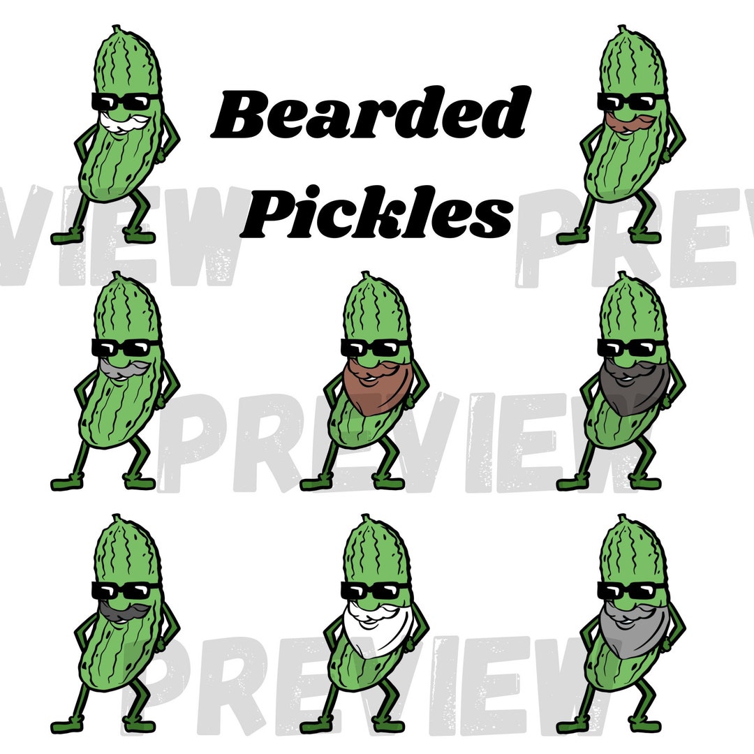 Bearded Pickle Clip Art With Mustache and Beard Options for Commercial Use PNG and JPEG Files ...