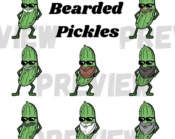 Bearded Pickle Clip Art With Mustache and Beard Options for Commercial ...