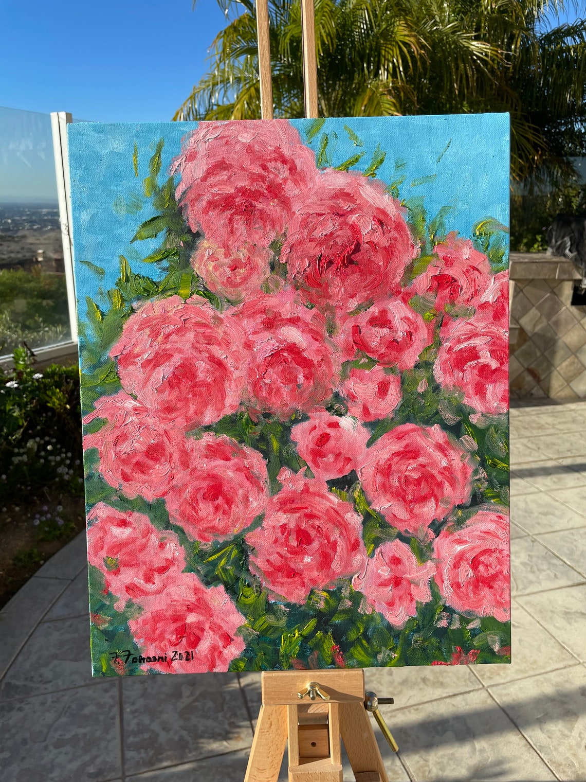 Textured Pink Rose Bush Oil Painting on Canvas (14x18 In, Unframed) - Etsy
