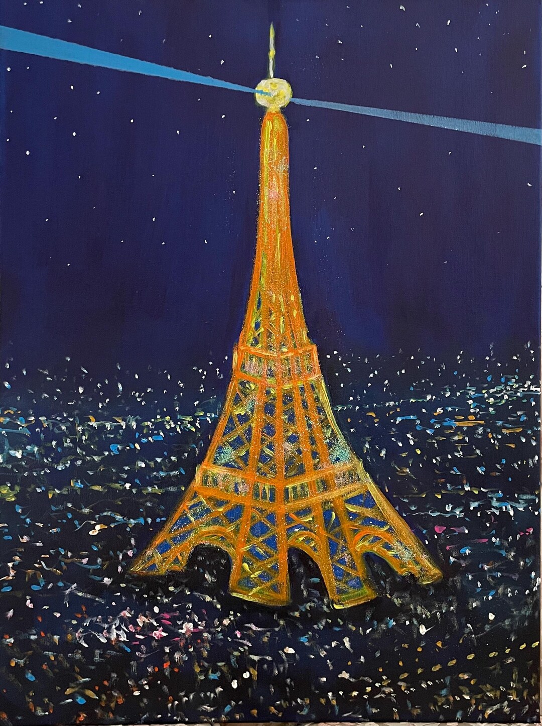Eiffel Tower Painting: Paris Nightscape, Original Acrylic 18x24 Inch ...