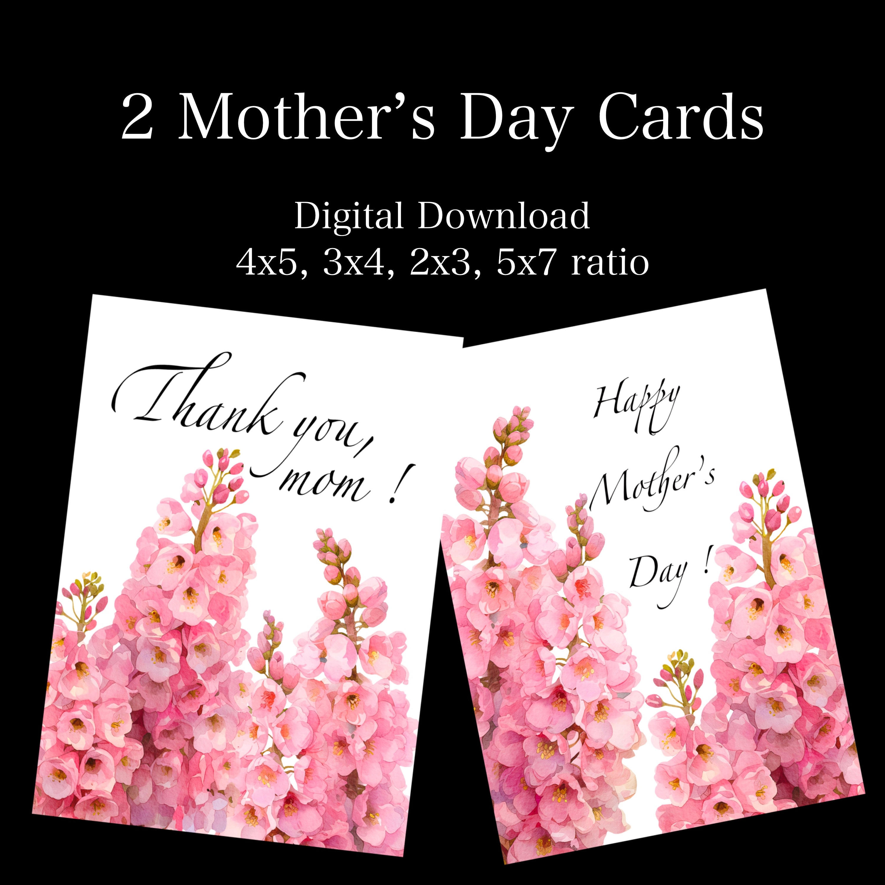 Pink Floral Mothers Day Card Printable Mom Flower Card Digital Download ...