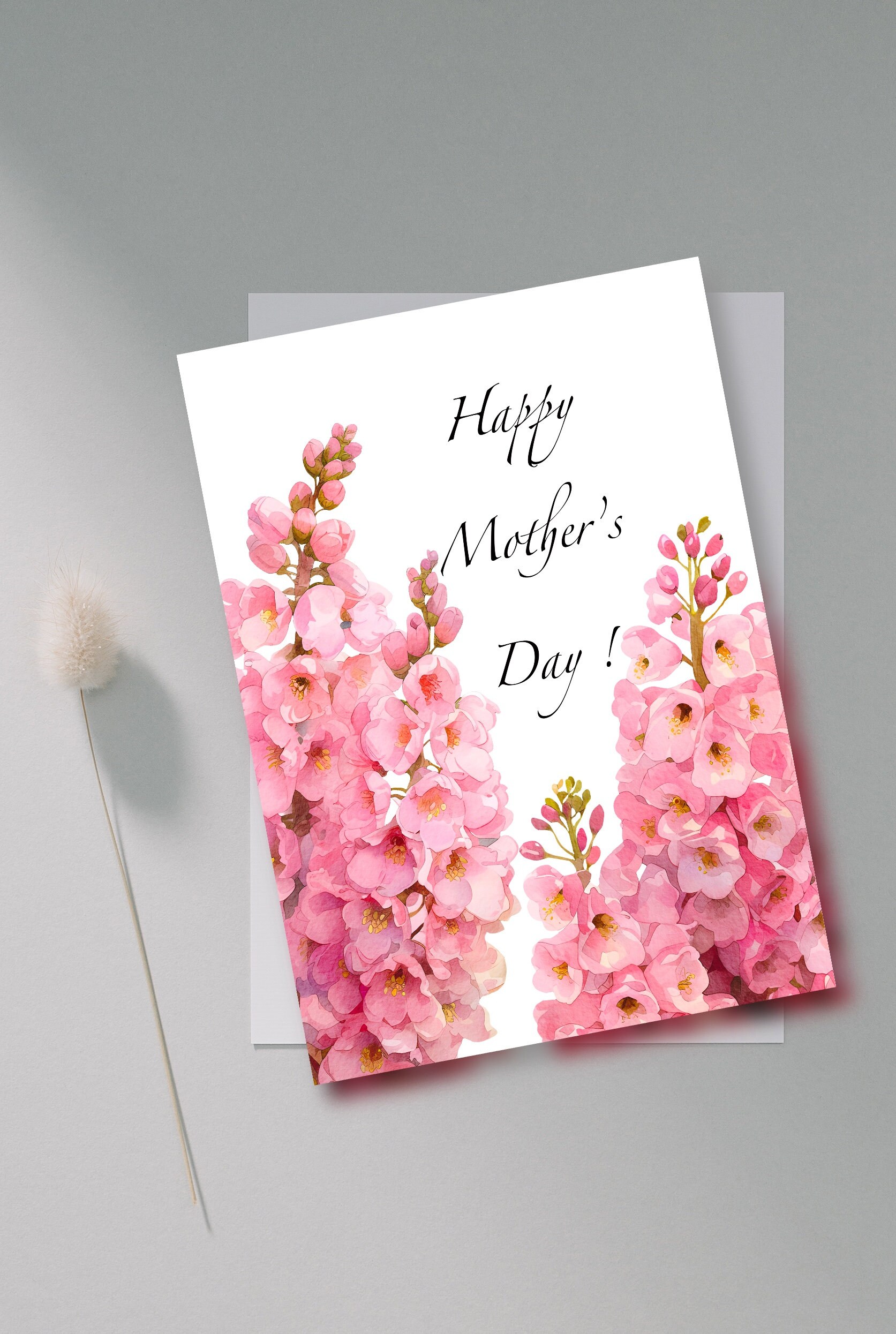 Pink Floral Mothers Day Card Printable Mom Flower Card Digital Download ...
