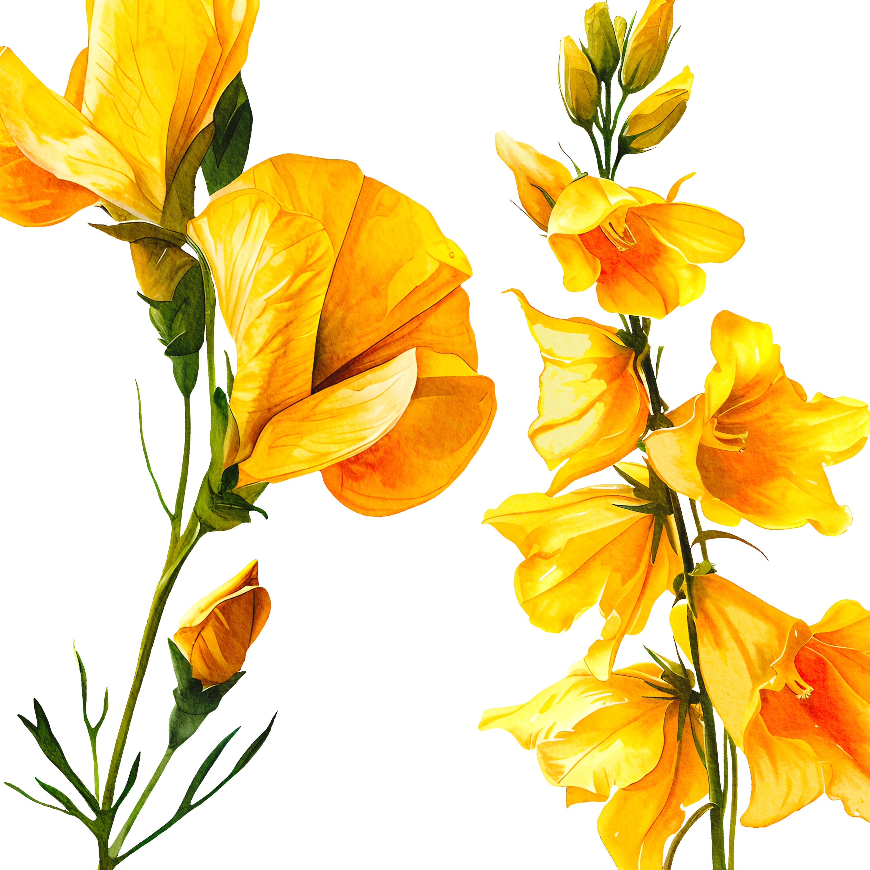 Birth Flower Sticker Clipart PNG | Yellow Watercolor Floral Bundle ...