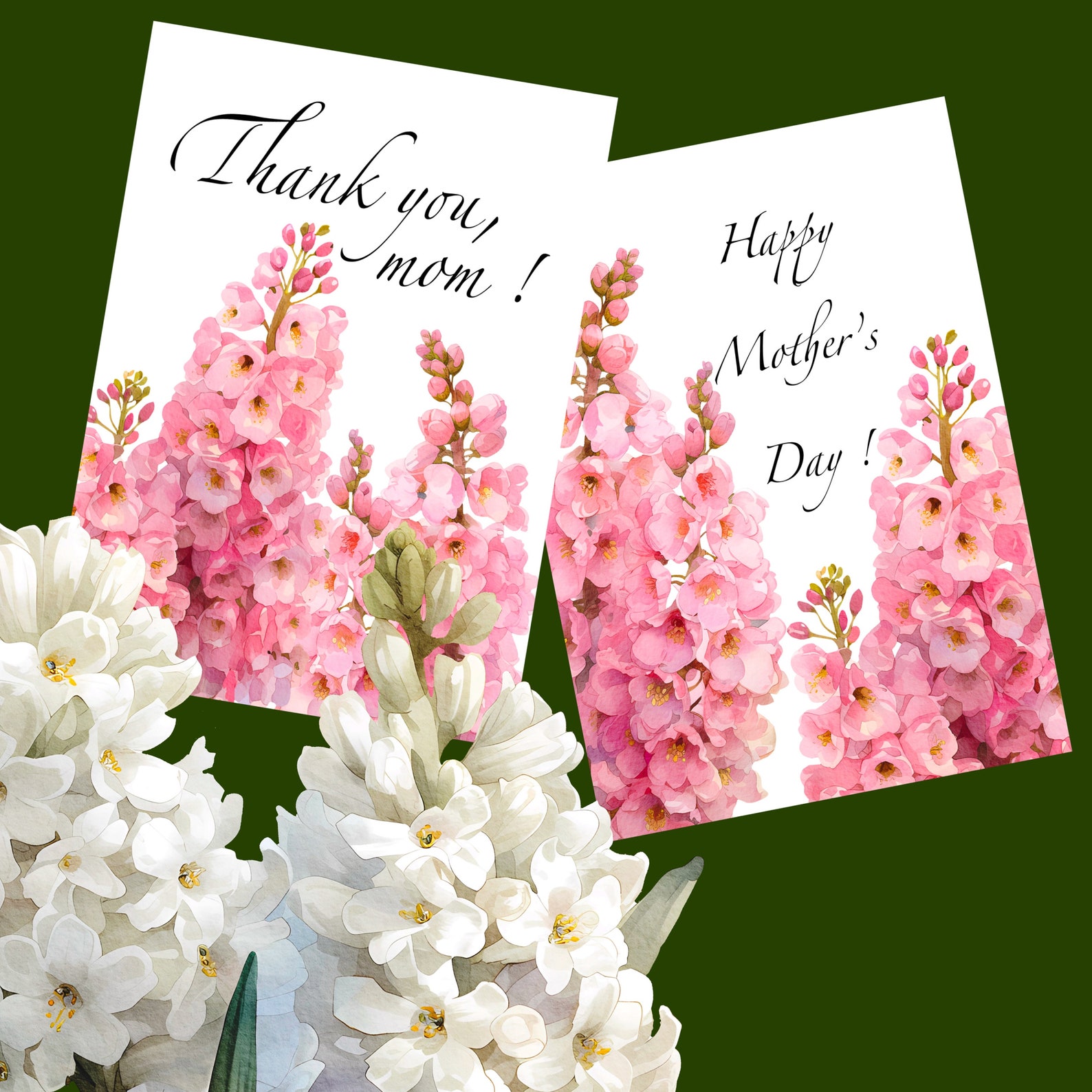 Pink Floral Mothers Day Card Printable Mom Flower Card Digital Download ...