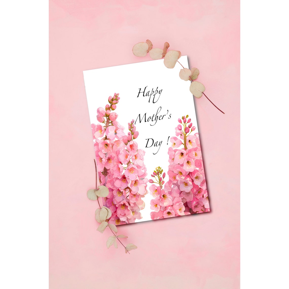 Pink Floral Mothers Day Card Printable Mom Flower Card Digital Download ...
