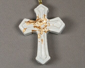 Gray Concrete Gothic Style Cross With Blue Foil Necklace Gift | Etsy