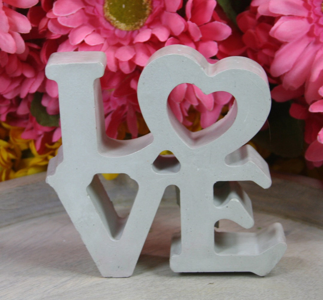 Concrete Love Sign, Cement Home Decor, Bookcase, Desk Decor - Etsy