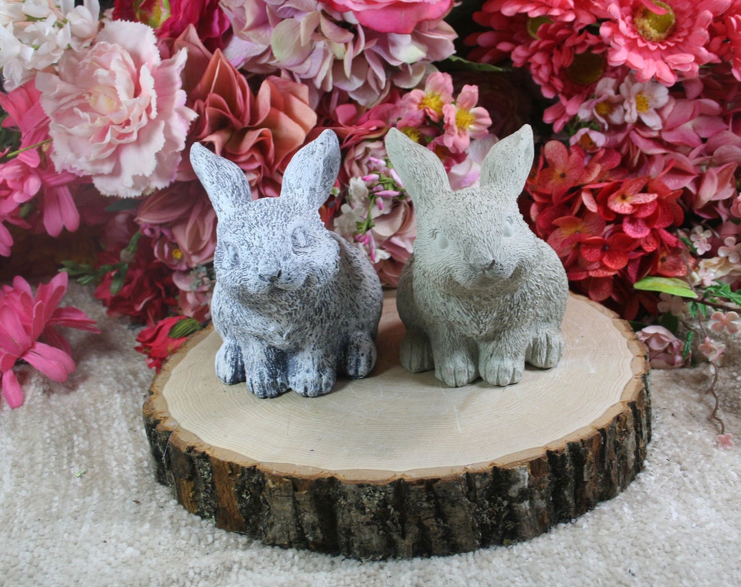 Concrete Bunny Garden Statue, Cement Rabbit Figurine, Garden, Patio ...