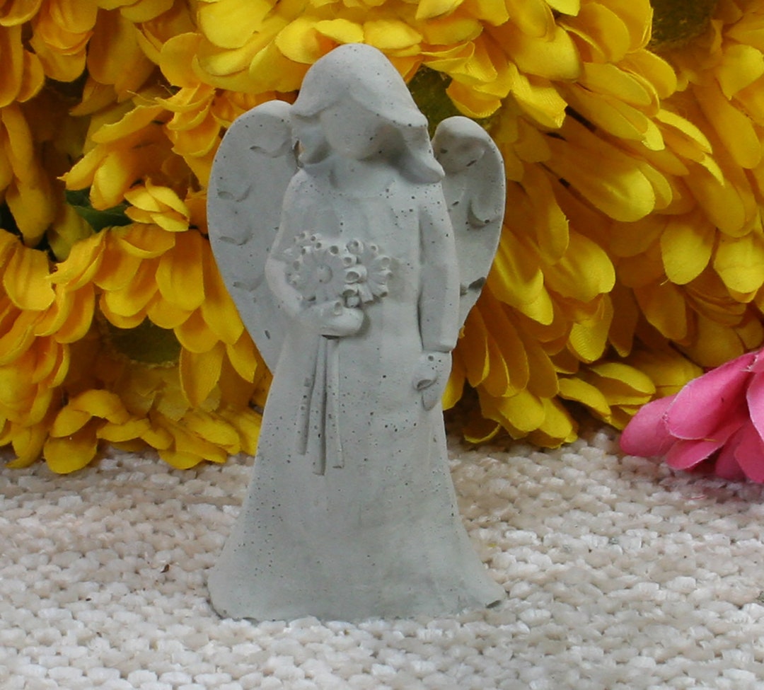 Concrete Angel Garden Statue, Holding a Bouquet of Flowers, Cement ...