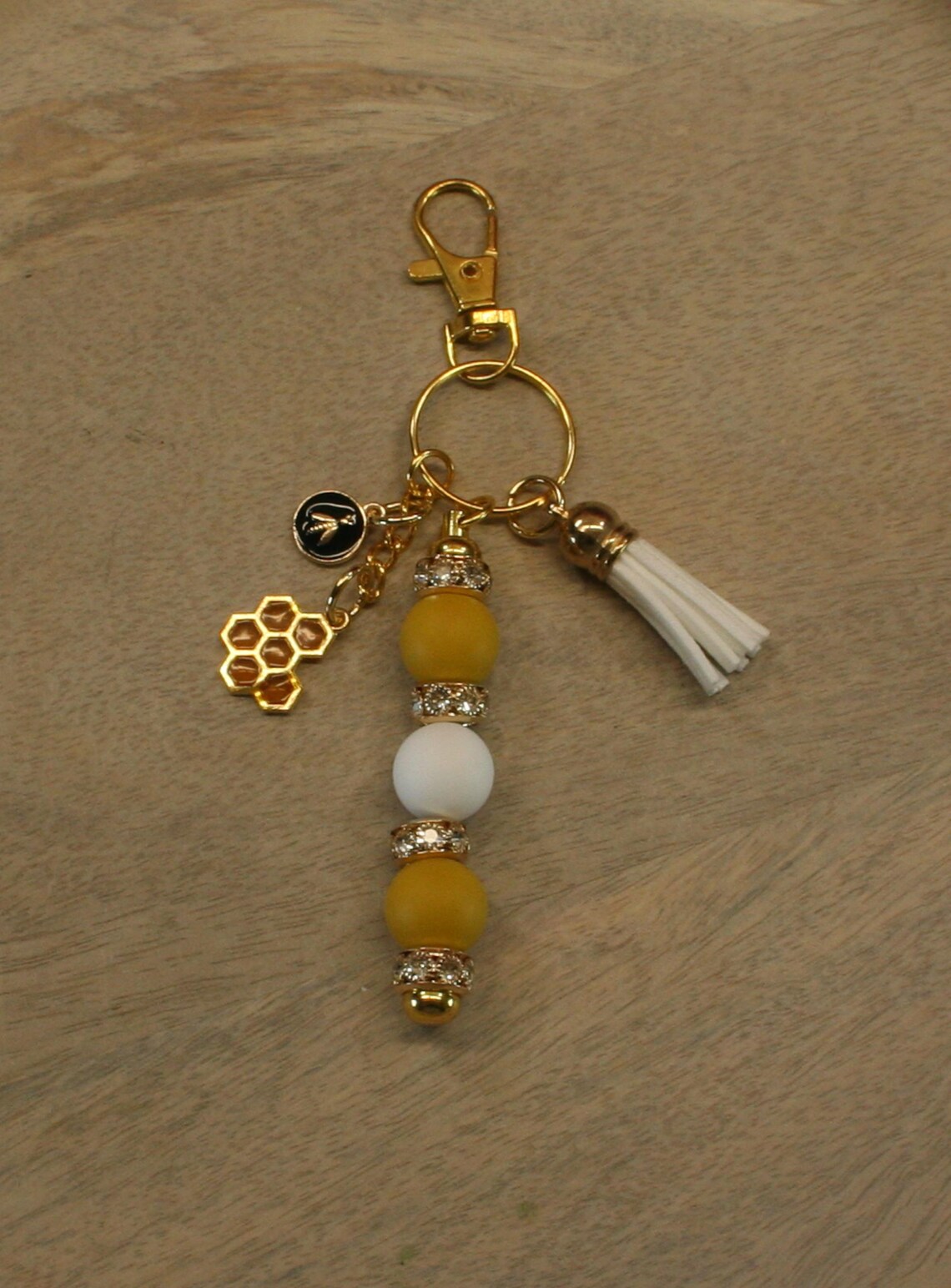 Honeycomb Bee Beaded Keychain: Crystal & Silicone Purse Charm - Etsy