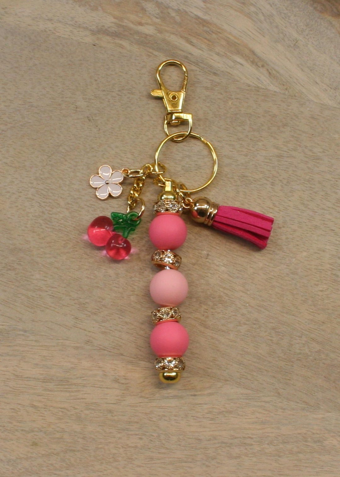 Dark Pink Cherry Keychain: Beaded Purse Charm With Tassel - Etsy
